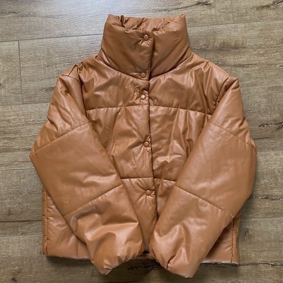 Lioness | Jackets & Coats | Lioness Puffer Jacket Faux Leather Caramel ...